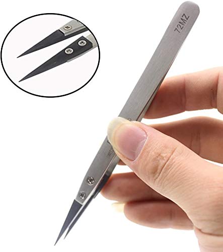 FEITA Black Pointed Ceramic Tip Tweezers - Precision Stainless Steel Tweezer for Electronic Repair, DIY Hobby (1 Pc)