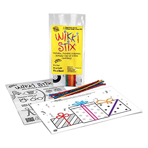 WIKKI STIX Birthday Fun Favors, pack of 20 individual fun favors, each with 12 and a birthday themed play sheet, Made in the USA