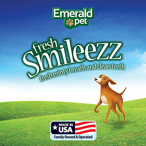 Emerald Pet Fresh Smileezz Grain Free Dog Dental Treats — Minty Fresh Breath and Clean Teeth for Puppies and Small Dog Breeds — Made in USA Mini, 6 Oz