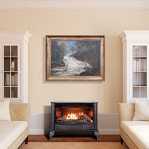 ProCom Ventless 25,000 BTU Space Saving Free Standing Dual Fuel Fireplace with Built In Thermostat Control Heats up to 1,100 Square Feet, Black