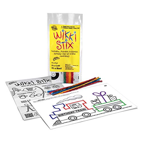 WIKKI STIX Birthday Fun Favors, pack of 20 individual fun favors, each with 12 and a birthday themed play sheet, Made in the USA