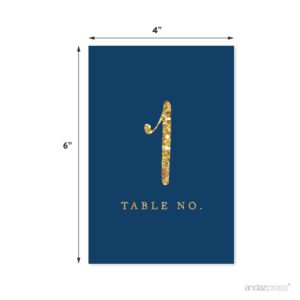 Andaz Press Table Numbers 1 - 20, Gold Glitter Print, 4X6-Inch Single-Sided Cardstock Sign, Navy Blue, 1-Set Navy Blue Table Numbers For Weddings Reception Cardstock Table Numbers Blue