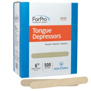 forpro professional collection senior tongue depressors, large wax applicators, wood craft sticks, 6" senior sized, non-sterile, 500-count