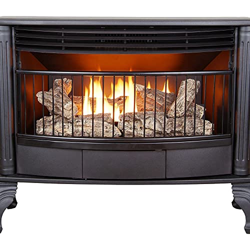 ProCom Ventless 25,000 BTU Space Saving Free Standing Dual Fuel Fireplace with Built In Thermostat Control Heats up to 1,100 Square Feet, Black