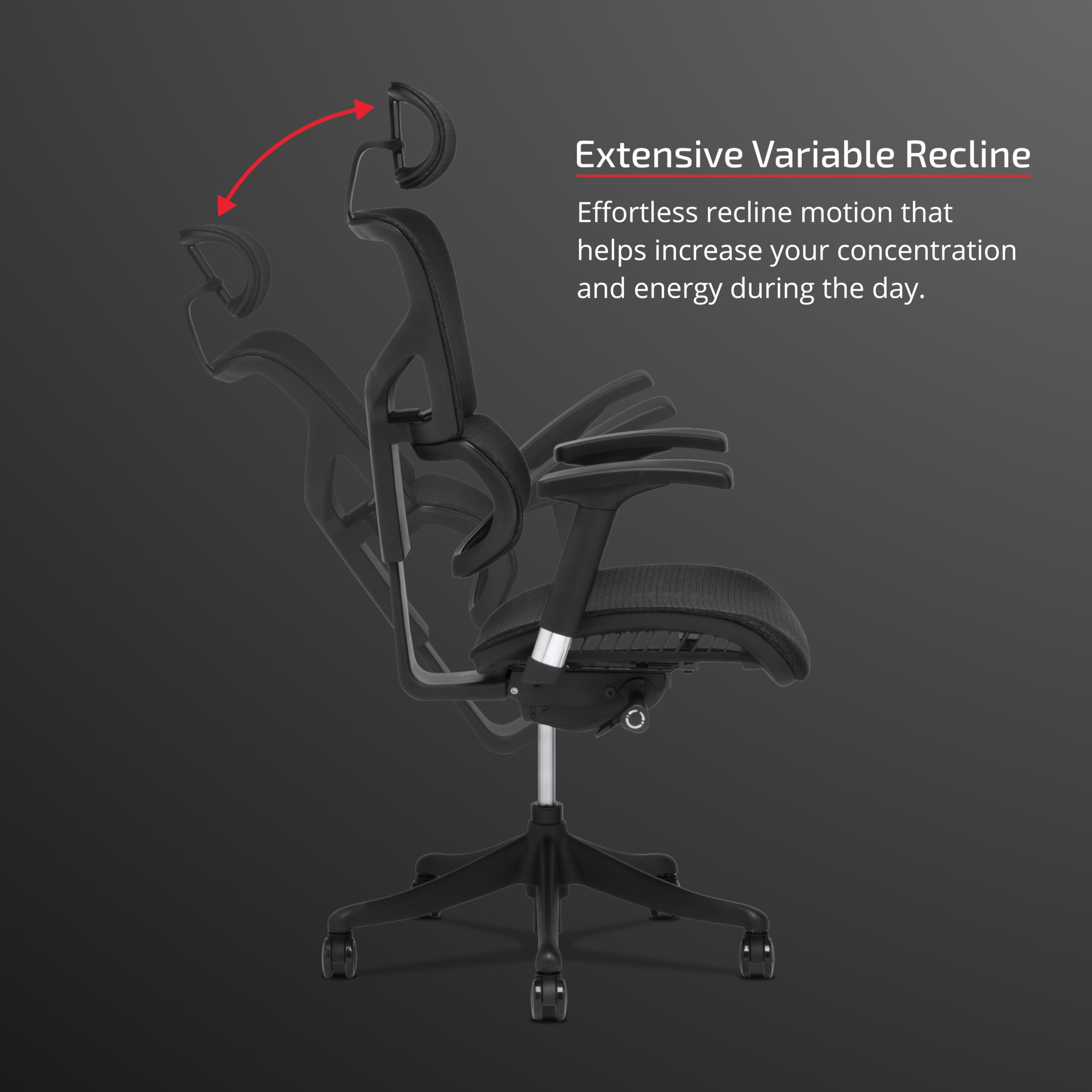 X-Chair X1 High End Task Chair, Black Flex Mesh with Headrest - Ergonomic Office Seat/Dynamic Variable Lumbar Support/Highly Adjustable/Relaxed Recline/Perfect for Office or Home Desk