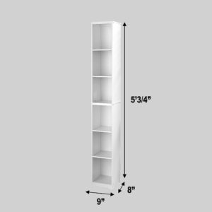 Accents Depot Slim Storage Tower with Six Shelves for Hallways, Closets and Bathrooms - White