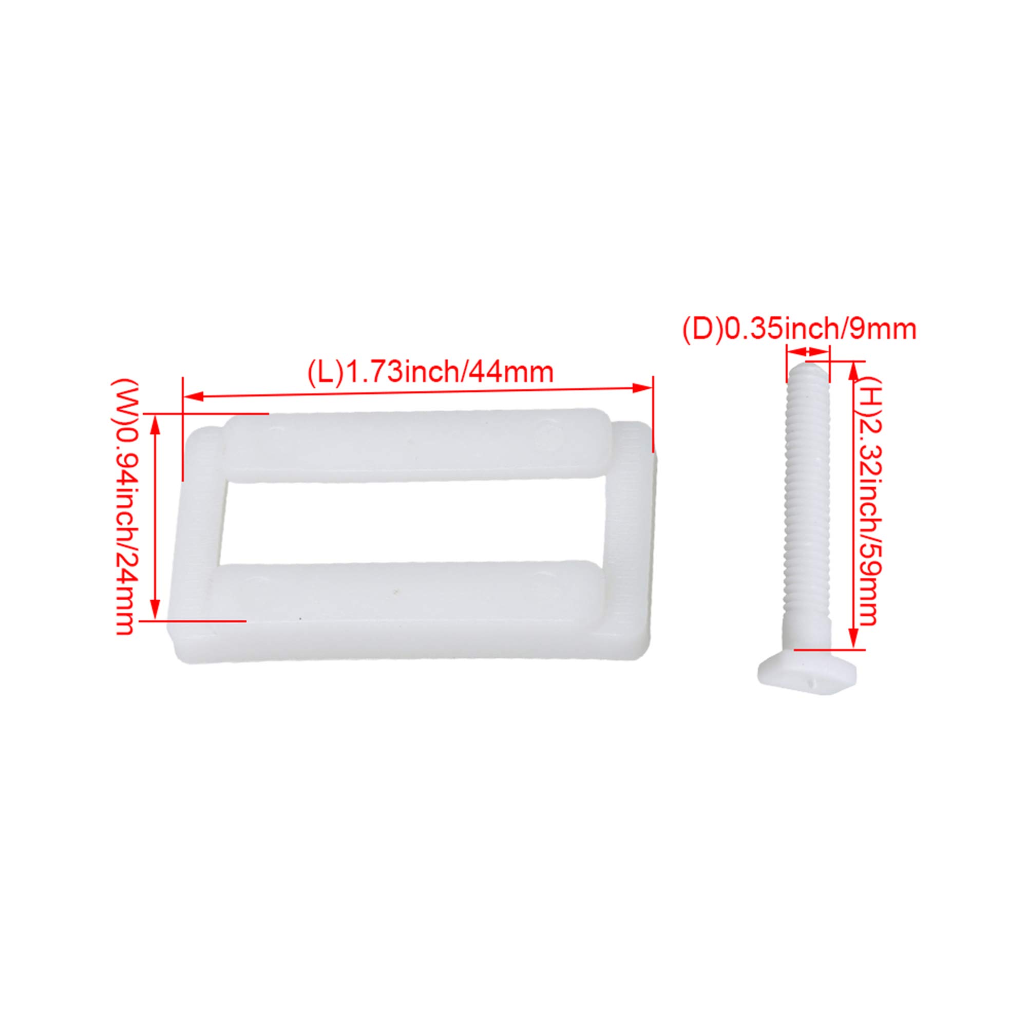 RDEXP 2 Pairs White Plastic Toilet Seat Cover Hinge Blind Hole Rectangular Bolts with Nuts Washers