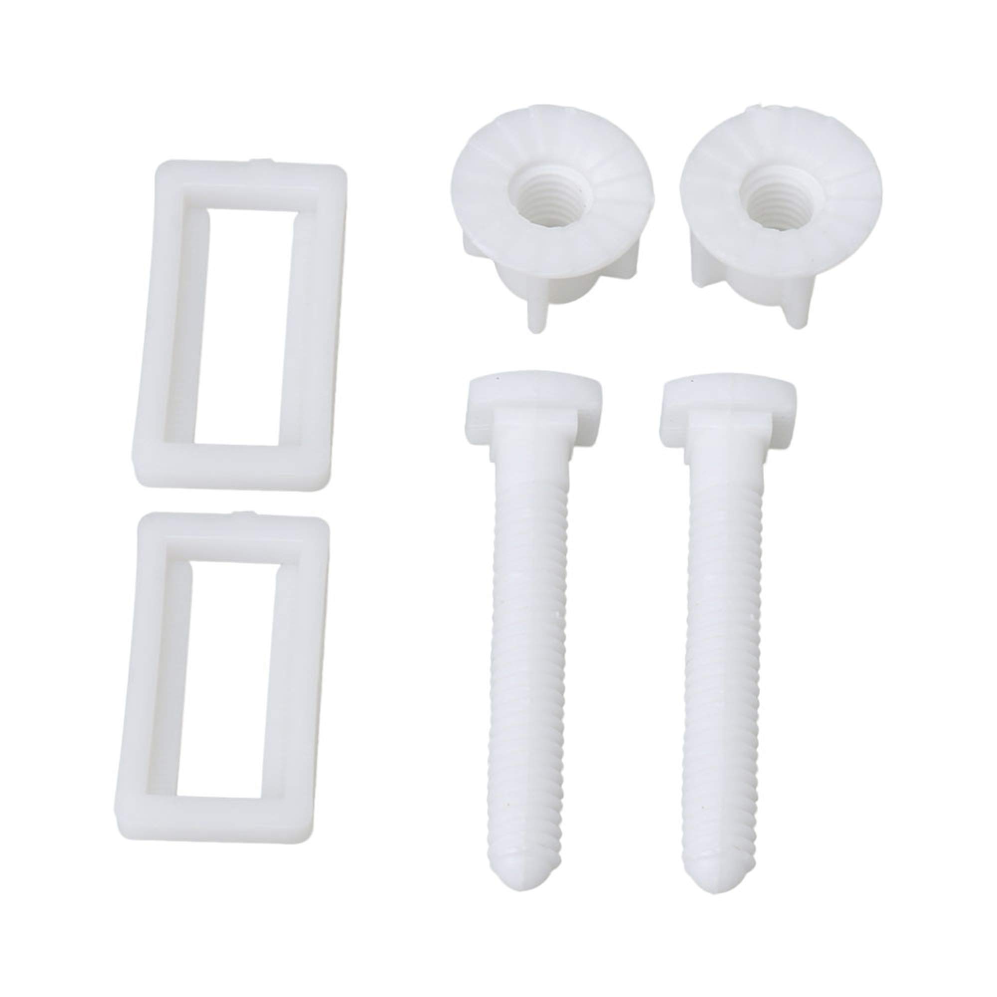 RDEXP 2 Pairs White Plastic Toilet Seat Cover Hinge Blind Hole Rectangular Bolts with Nuts Washers