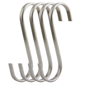 ruiling premium 4-pack size extra large brushed stainless s hooks kitchen pot pan hanger clothes storage rack, xxl/flat, metal