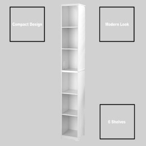 Accents Depot Slim Storage Tower with Six Shelves for Hallways, Closets and Bathrooms - White