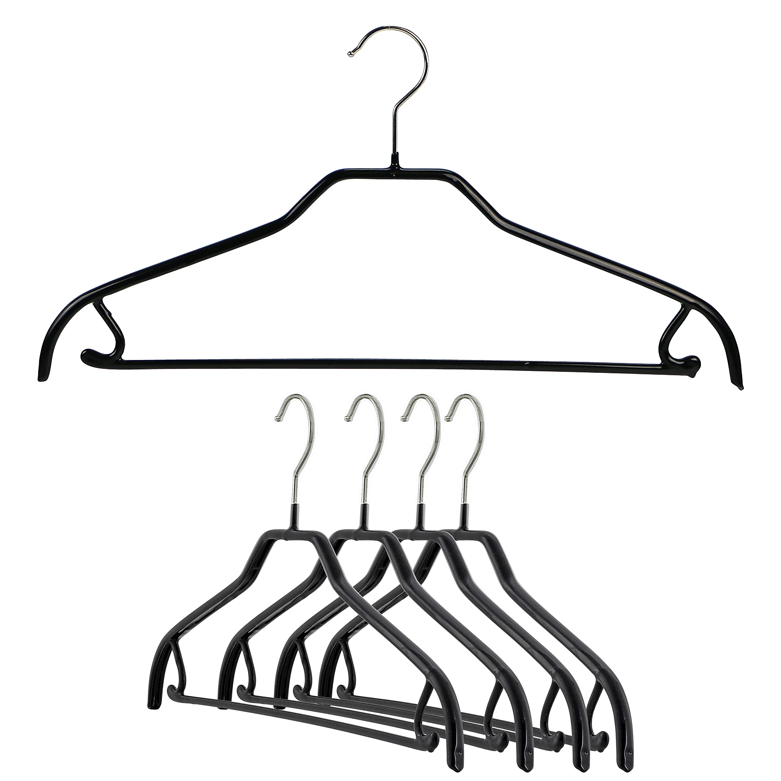 MAWA by Reston Lloyd Silhouette Series Non-Slip Space Saving Clothes Hanger with Bar & Hook for Pants and Skirts, Style 41/FRS, Set of 5, Black