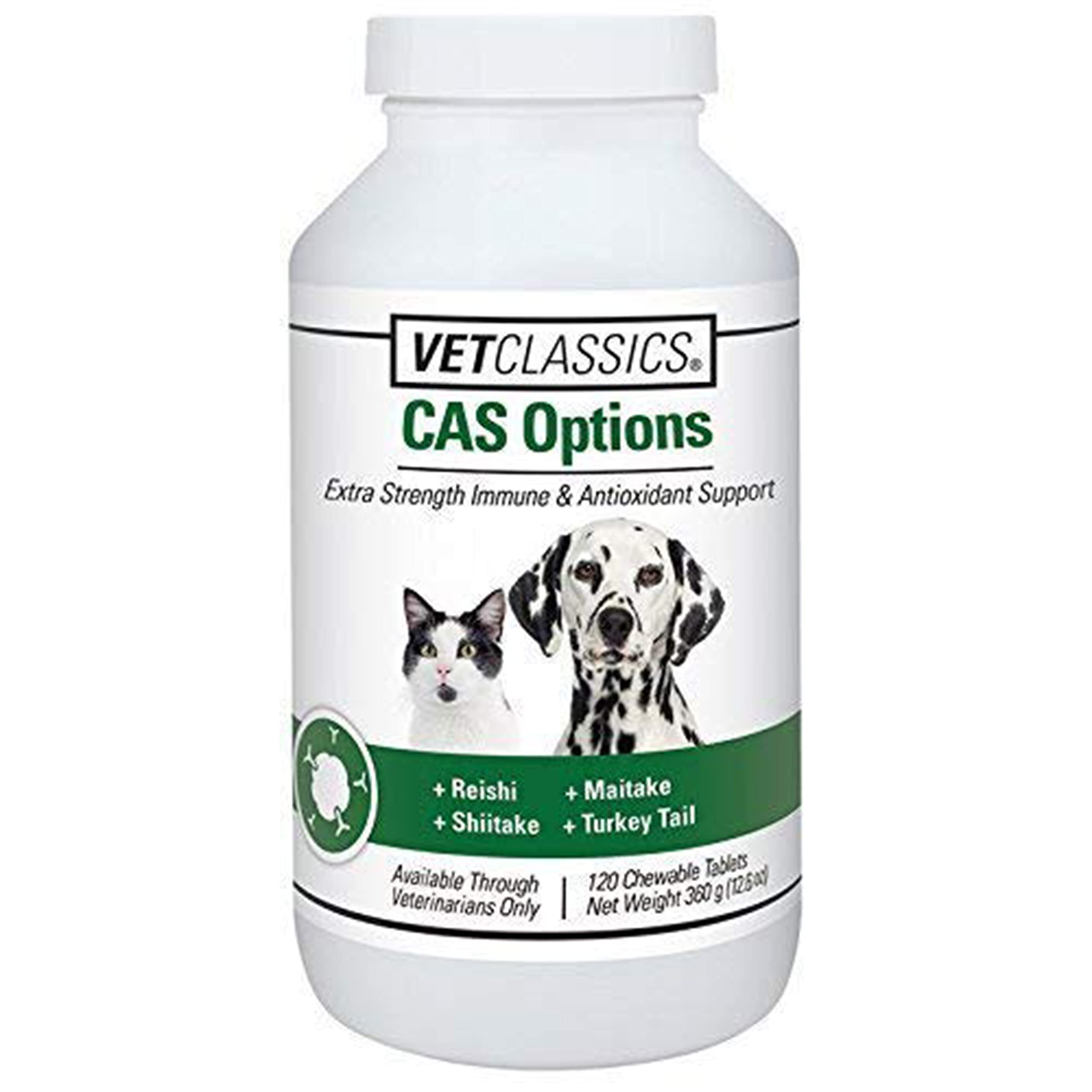 Vet Classics CAS Options Extra Strength Immune Support for Dogs, Cats – Pet Health Supplement, Dog Antioxidant Care – Extra-Strength Dog Supplement Formula – 120 Chewable Tablets