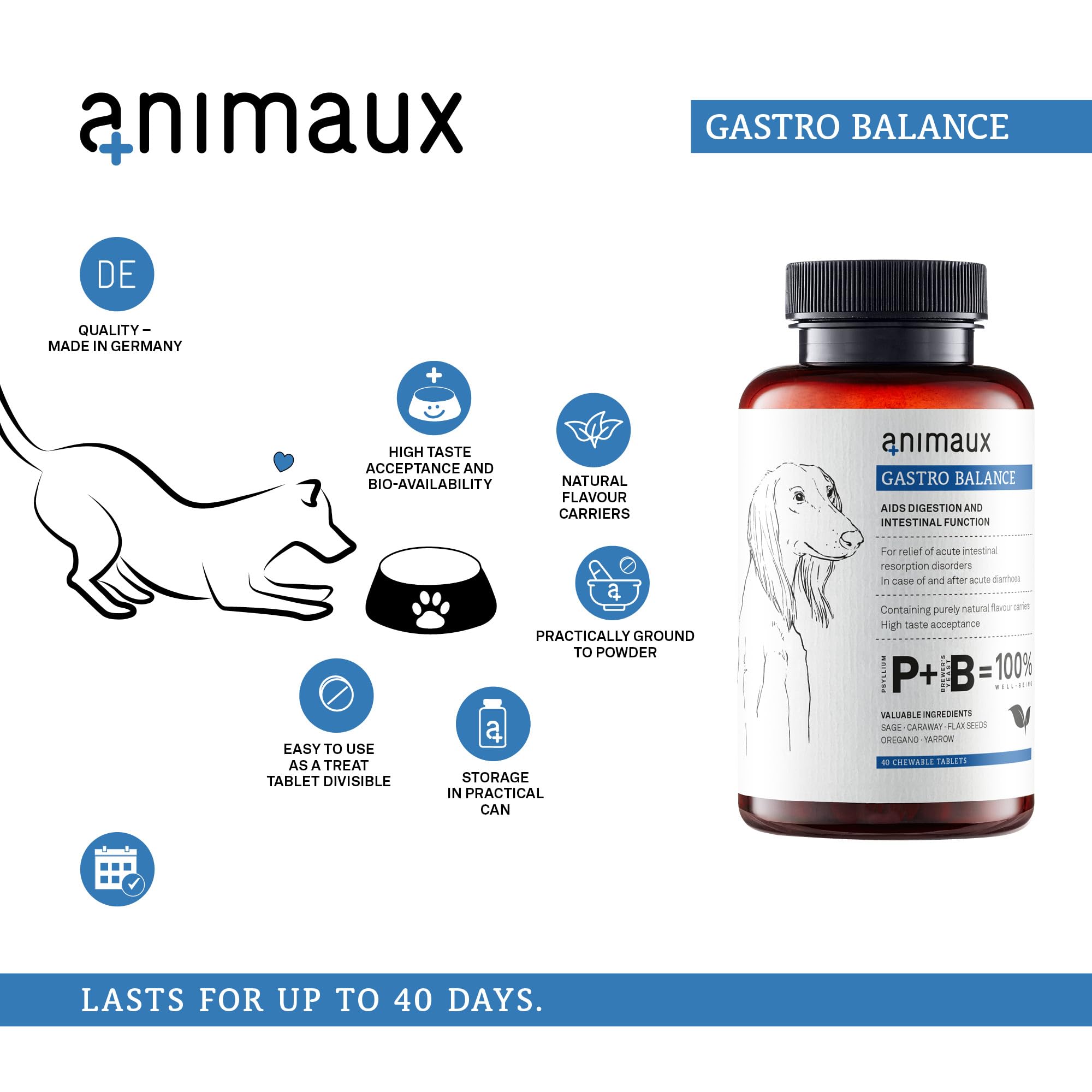 animaux – Gastro Balance for Dogs, Digestive Health Support and Probiotics, Brewer’s Yeast, Fennel, Helps to Relieve Diarrhea, Excess Winds, Irritable Bowel, 40 Chewable Tablets, 40 Days Supply