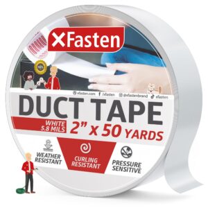 xfasten duct tape white, 2 inches x 50 yards, all-weather duct repair tape for heavy-duty repair, patching, packing | high tensile strength & shear stress resistance | cold and snow resistant