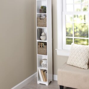 Accents Depot Slim Storage Tower with Six Shelves for Hallways, Closets and Bathrooms - White