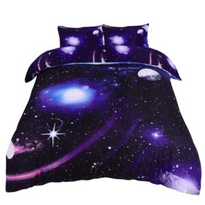 uxcell 3-piece galaxies purple duvet cover sets - 3d printed space themed - 100% polyester - all-season reversible design - includes 1 duvet cover, 2 pillow shams,queen