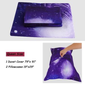 uxcell 3-Piece Galaxies Purple Duvet Cover Sets - 3D Printed Space Themed - 100% Polyester - All-Season Reversible Design - Includes 1 Duvet Cover, 2 Pillow Shams,Queen