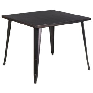 flash furniture parker commercial grade 35.5" square black-antique gold metal indoor-outdoor table