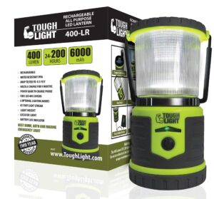 tough light usb rechargeable lantern | 400 lumens | 200 hours of light | 6000mah power bank | 6 modes | hanging tent lamp for camping, outdoors, hurricane or power outage