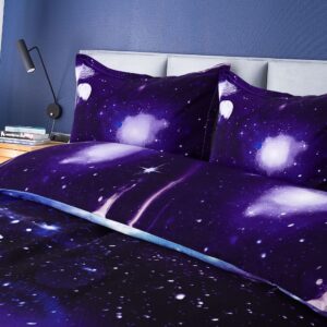 uxcell 3-Piece Galaxies Purple Duvet Cover Sets - 3D Printed Space Themed - 100% Polyester - All-Season Reversible Design - Includes 1 Duvet Cover, 2 Pillow Shams,Queen