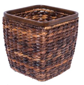 birdrock home seagrass woven wastebasket - espresso - office waste bin - decorative - wooden base - recycle trash can