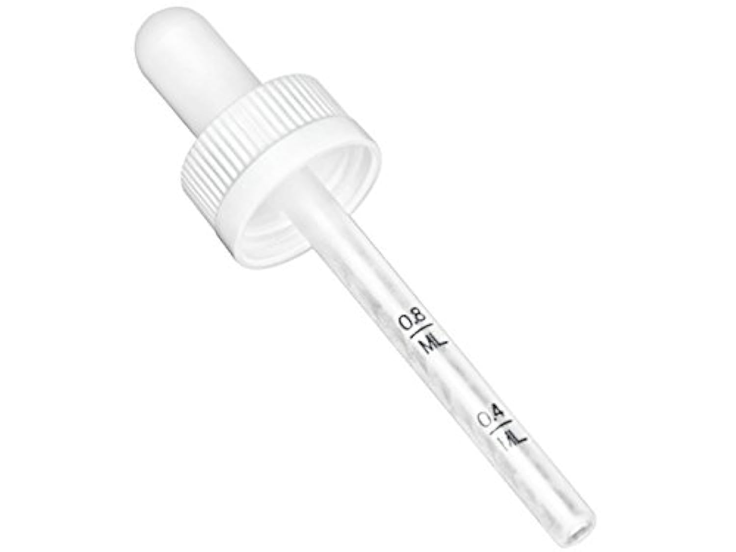 Graduated Dropper Pipette 2.94 inches Long with a 20mm Finish and 0.4ml - 0.8ml Tick Marks; White Rubber Bulb and Child Resistant Closure. Made from Durable BPA Free HDPE Plastic (Pack of 12)