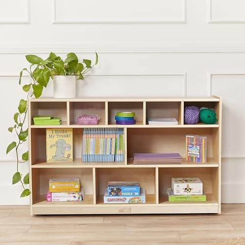 ECR4Kids 5+5 Mobile Storage and Tray Cabinet, Classroom Furniture, Natural