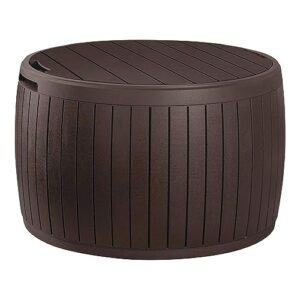 keter circa 3-in-1 outdoor resin ottoman deck storage box with 37-gallon storage, all-weather, easy assembly, stylish patio table and seat, brown