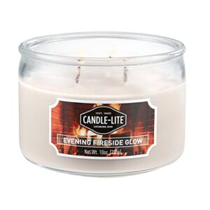 candle-lite scented candles, evening fireside glow fragrance, one 10 oz. three wick aromatherapy candle with 20-40 hours of burn time, grey color