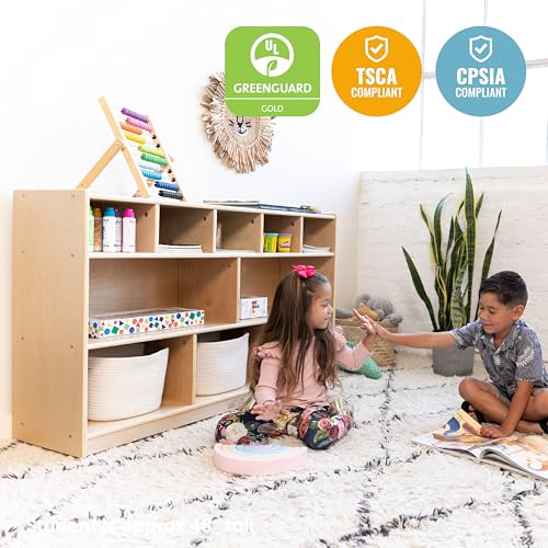 ECR4Kids 5+5 Mobile Storage and Tray Cabinet, Classroom Furniture, Natural