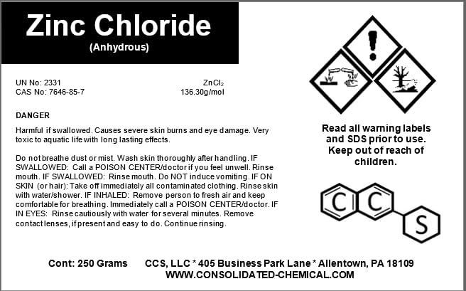 Zinc Chloride Purified 99% (250 Grams)