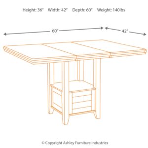 Signature Design by Ashley Haddigan Traditional Rectangular 36" Counter Height Dining Extension Table, Dark Brown