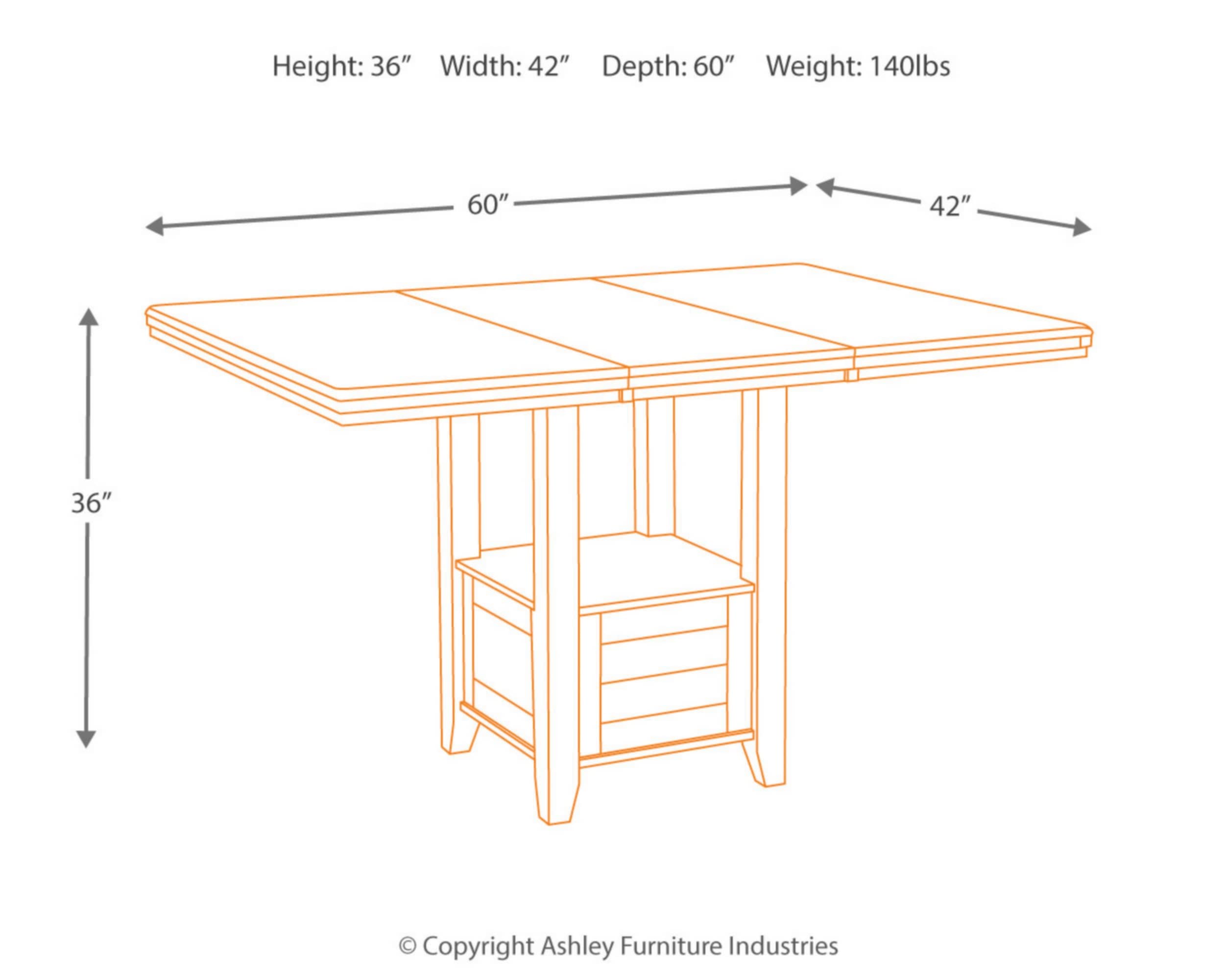 Signature Design by Ashley Haddigan Traditional Rectangular 36" Counter Height Dining Extension Table, Dark Brown