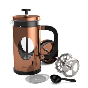 bonvivo gazetaro i large french press coffee maker - glass french coffee press machine made of heat resistant stainless steel and borosilicate glass in copper finish, with filter, 34 ounces…