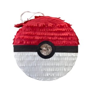 APINATA4U Red and White Ball Pinata, Great for Poke Themed Parties, Video Game Nights, Birthday Party Supplies, Baby Shower, Holiday Celebrations, and Sports Team Parties, 16 X 4 Inches Large