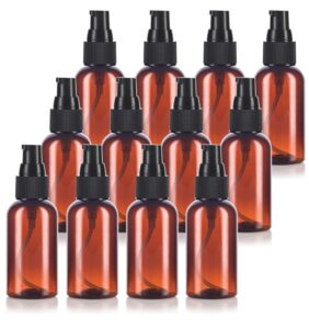 juvitus 2 oz amber boston round plastic pet bottles with black treatment pump (12 pack)