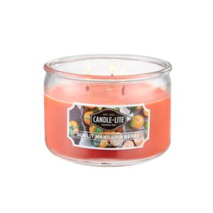 candle-lite scented sunlit mandarin berry fragrance, one 10oz. 3-wick aromatherapy candle with 20-40 hours of burn time, orange color, 10 oz