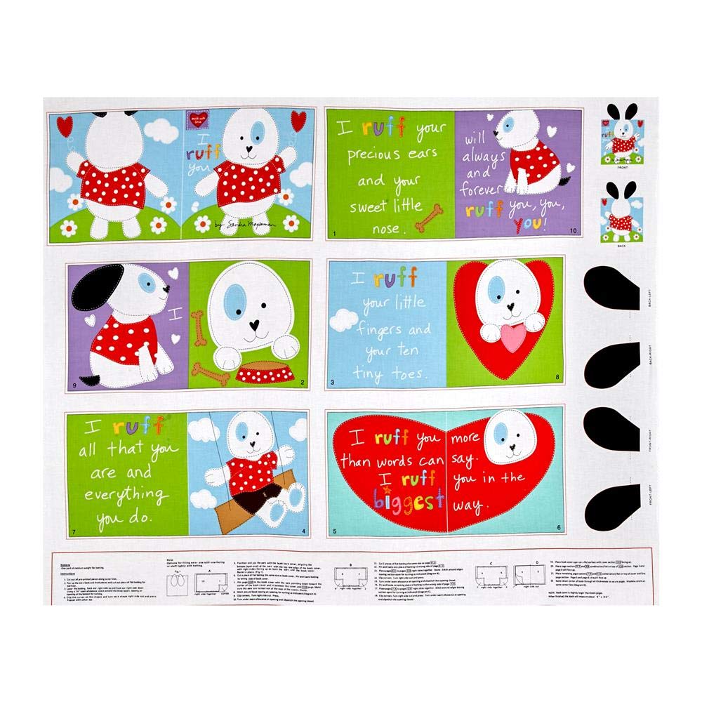 Studio E Huggable & Loveable I Ruff You Soft Book Panel, Fabric by the Yard