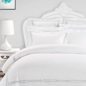 Superior 200 Thread Count 100% Cotton Embroidered Lorenz Duvet Cover Set, Twin/Twin X-Large