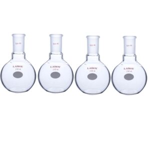 laboy glass single neck flat bottom boiling flask 250ml with 24/40 joint heavy wall receiving apparatus organic chemistry lab glassware (pack of 4)