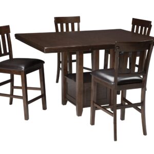 Signature Design by Ashley Haddigan Traditional Rectangular 36" Counter Height Dining Extension Table, Dark Brown