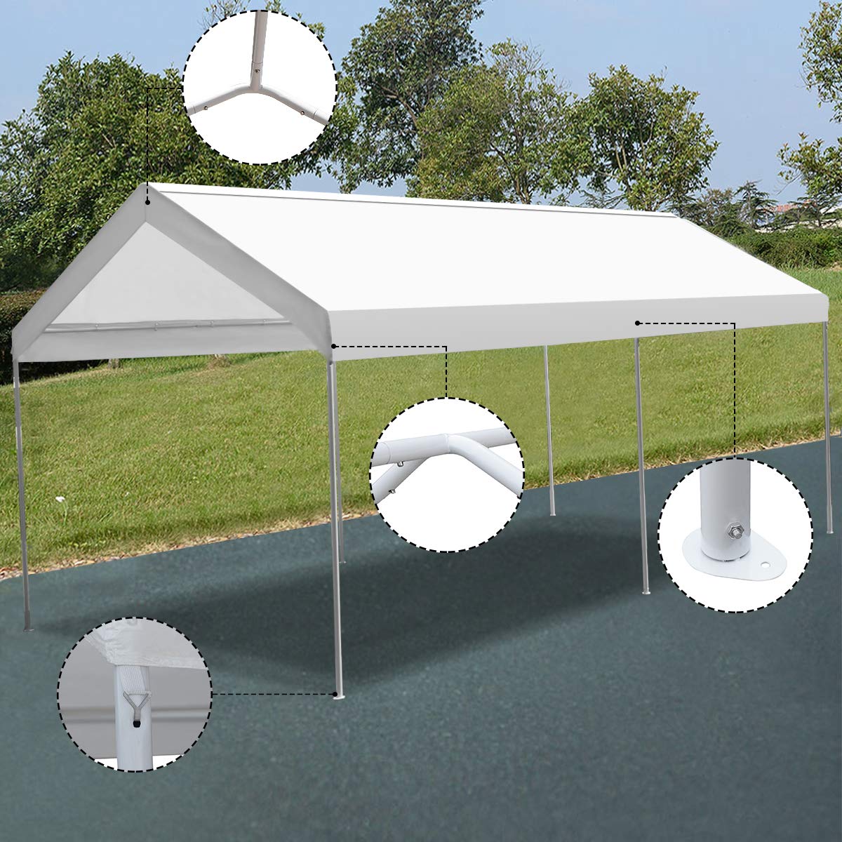 Tangkula Carport 10 x 20 Heavy Duty Portable Car Canopy All-Purpose Water-Resistant Carport Outdoor Party Canopy Garage Cover Instant Shelter