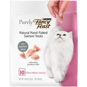 purina fancy feast natural cat treats, purely natural hand-flaked salmon - (pack of 5) 10 ct. pouches