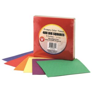 hygloss tissue paper squares - great for arts & crafts, diy projects, classroom activities and more - pre-cut, 5 inches - 80 each of 6 assorted primary colors - 480 pieces