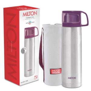 milton thermos for hot drinks 1000 ml (34 oz), 24 hours hot and cold, stainless steel water bottle, double walled vacuum insulated flask for hot coffee, thermosteel, leak proof, glassy, purple