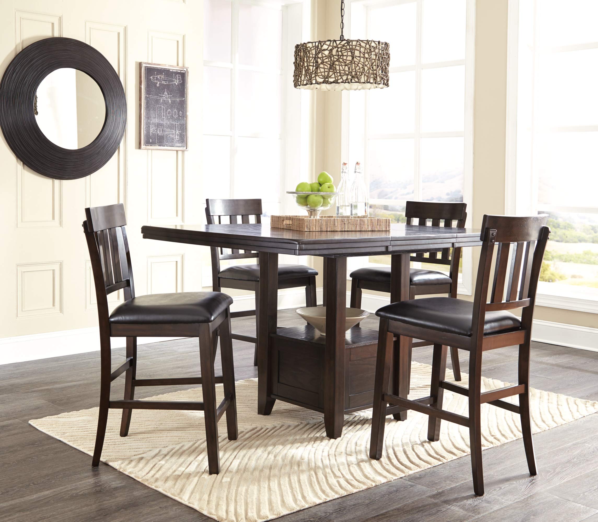 Signature Design by Ashley Haddigan Traditional Rectangular 36" Counter Height Dining Extension Table, Dark Brown