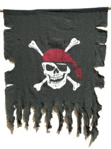 langxun 2pcs large size 3ft x 2.5ft retro and weathered linen pirate flag for halloween decorations, pirate party, kids room décor (black-1pcs)