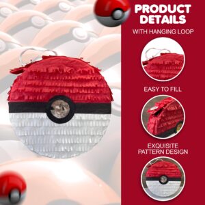 APINATA4U Red and White Ball Pinata, Great for Poke Themed Parties, Video Game Nights, Birthday Party Supplies, Baby Shower, Holiday Celebrations, and Sports Team Parties, 16 X 4 Inches Large