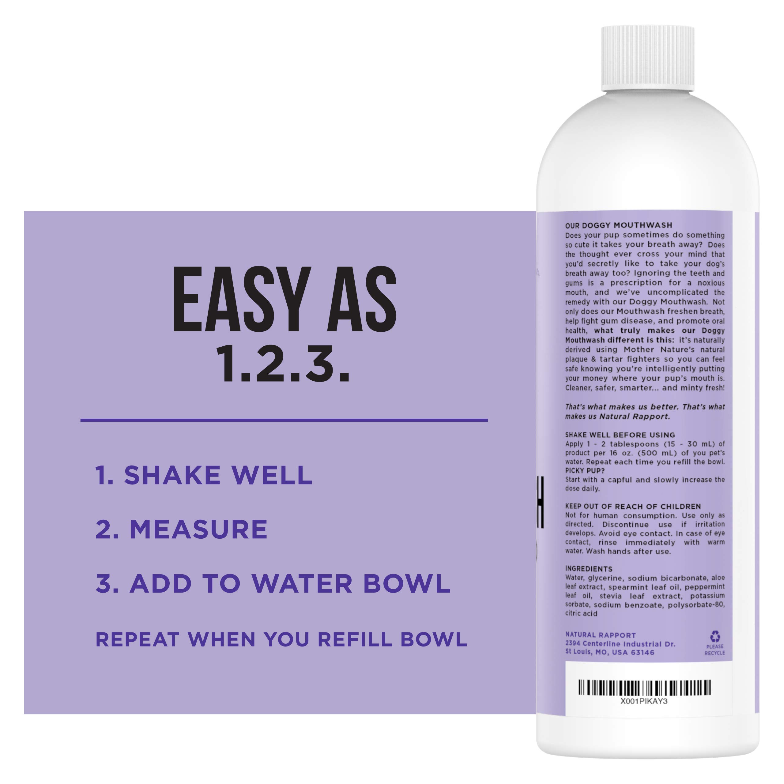 Natural Rapport Dog Mouthwash - The Only Doggy Mouthwash Dogs Need - Dog Breath Freshener Water Additive for Dental Care (16 fl oz.)