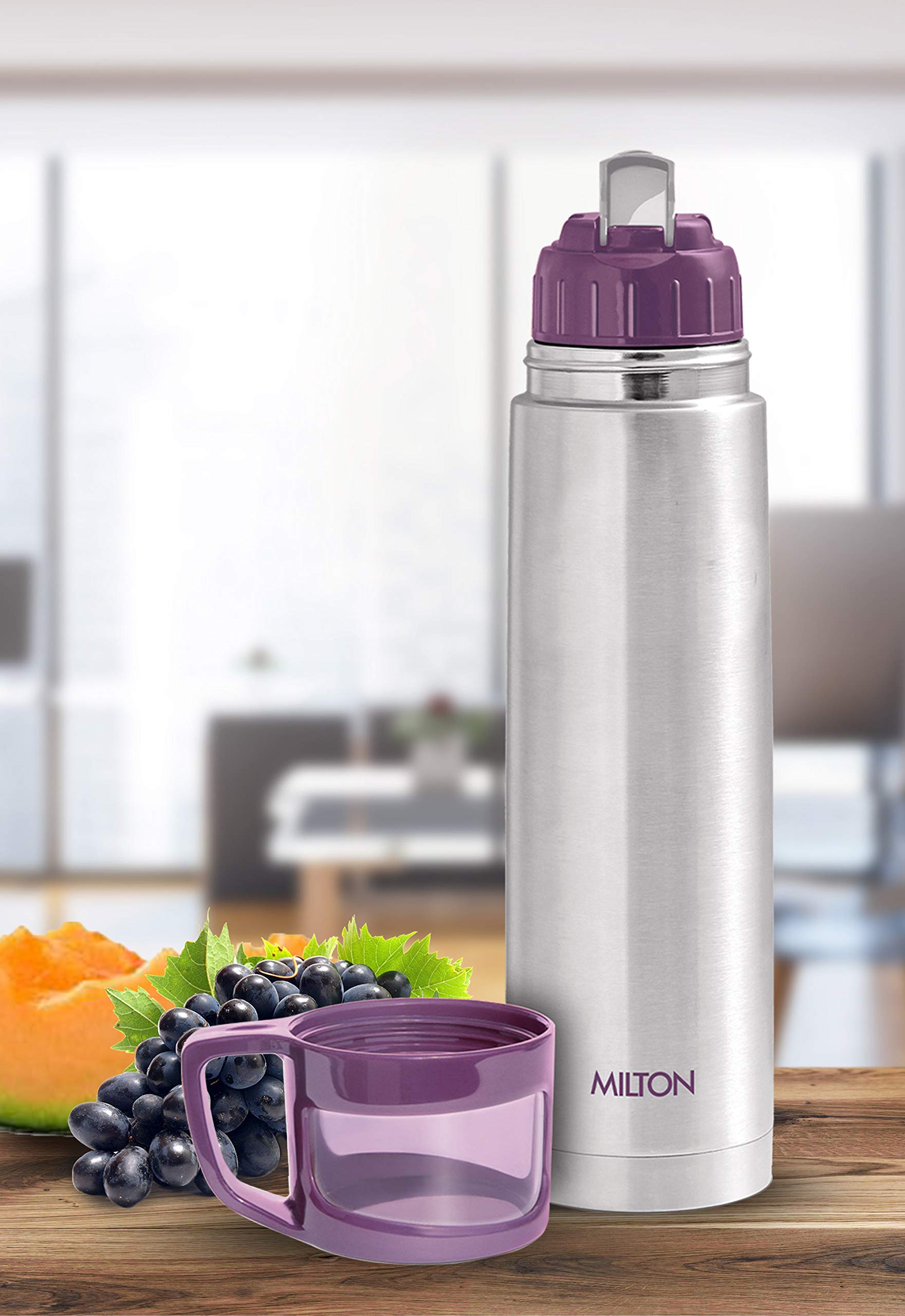 Milton Thermos for Hot Drinks 1000 ml (34 oz), 24 Hours Hot and Cold, Stainless Steel Water Bottle, Double Walled Vacuum Insulated Flask for Hot Coffee, Thermosteel, Leak Proof, Glassy, Purple